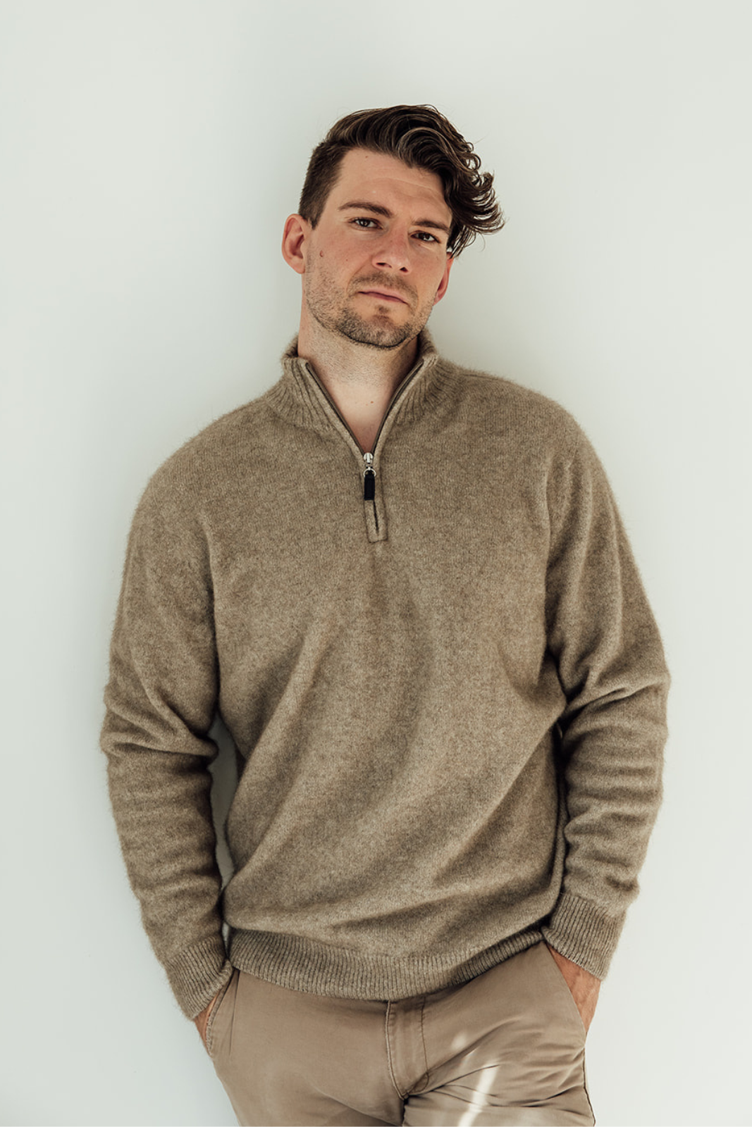 The Mens Possum Merino 1/2 Zip - Latte – Perriam